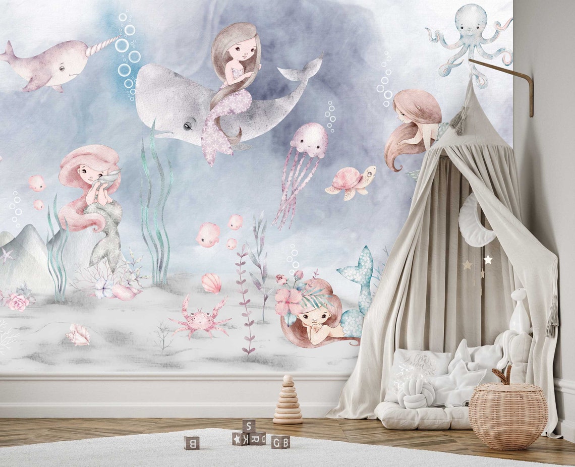 Mermaid Wallpaper Underwater Sea Wall Sticker Mural Nursery - Etsy
