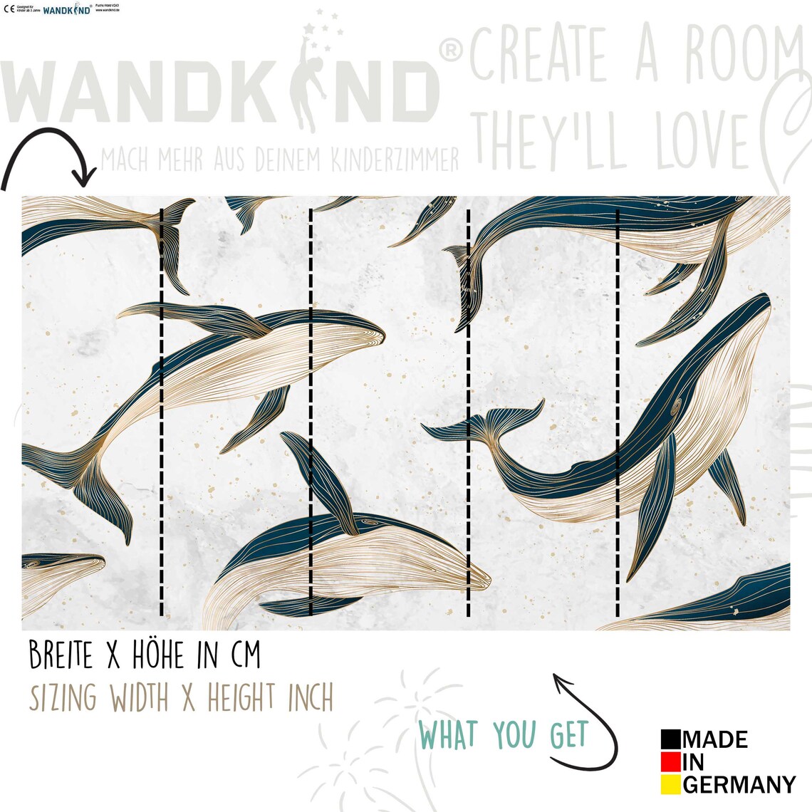 Whale Wallpaper for Children's Rooms - Mural Wall Decal Kids Wallpaper ...