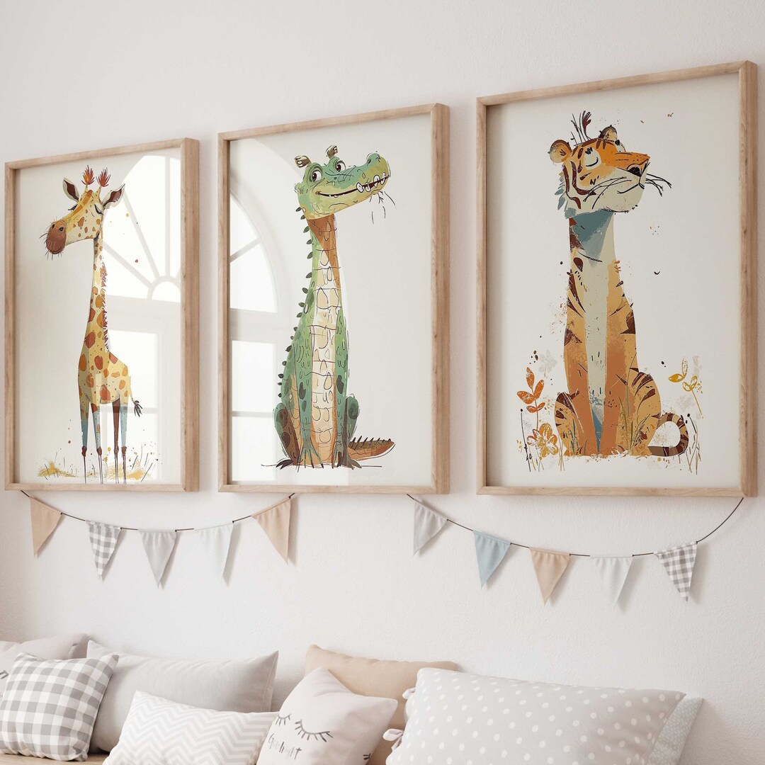 Wall Picture Set of 3 Posters P811 / Safari Adventure Giraffe Tiger ...
