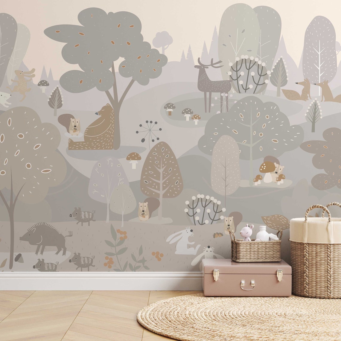 Forest Animals Boho Wallpaper for the Children's Room Photo Wallpaper ...