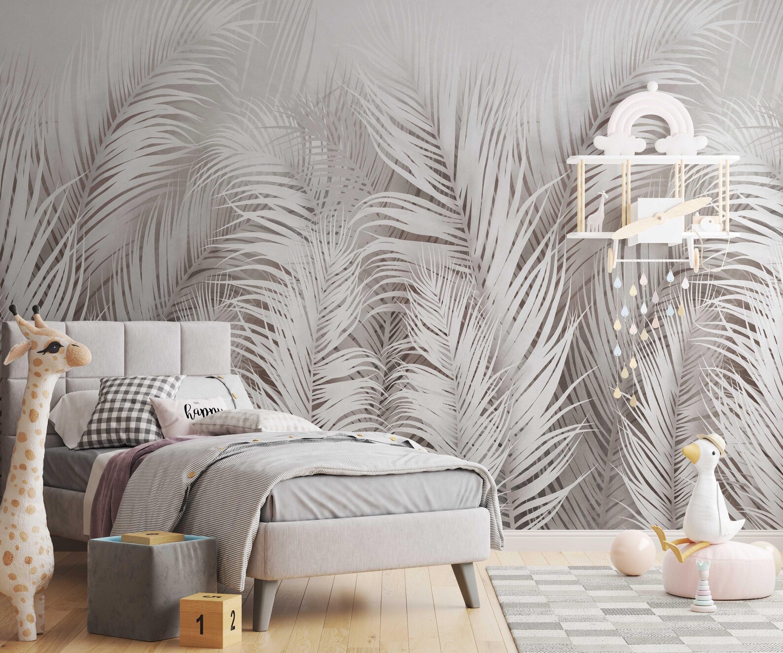 White Plant Wallpaper for Children's Rooms - Mural Wall Decal Kids ...