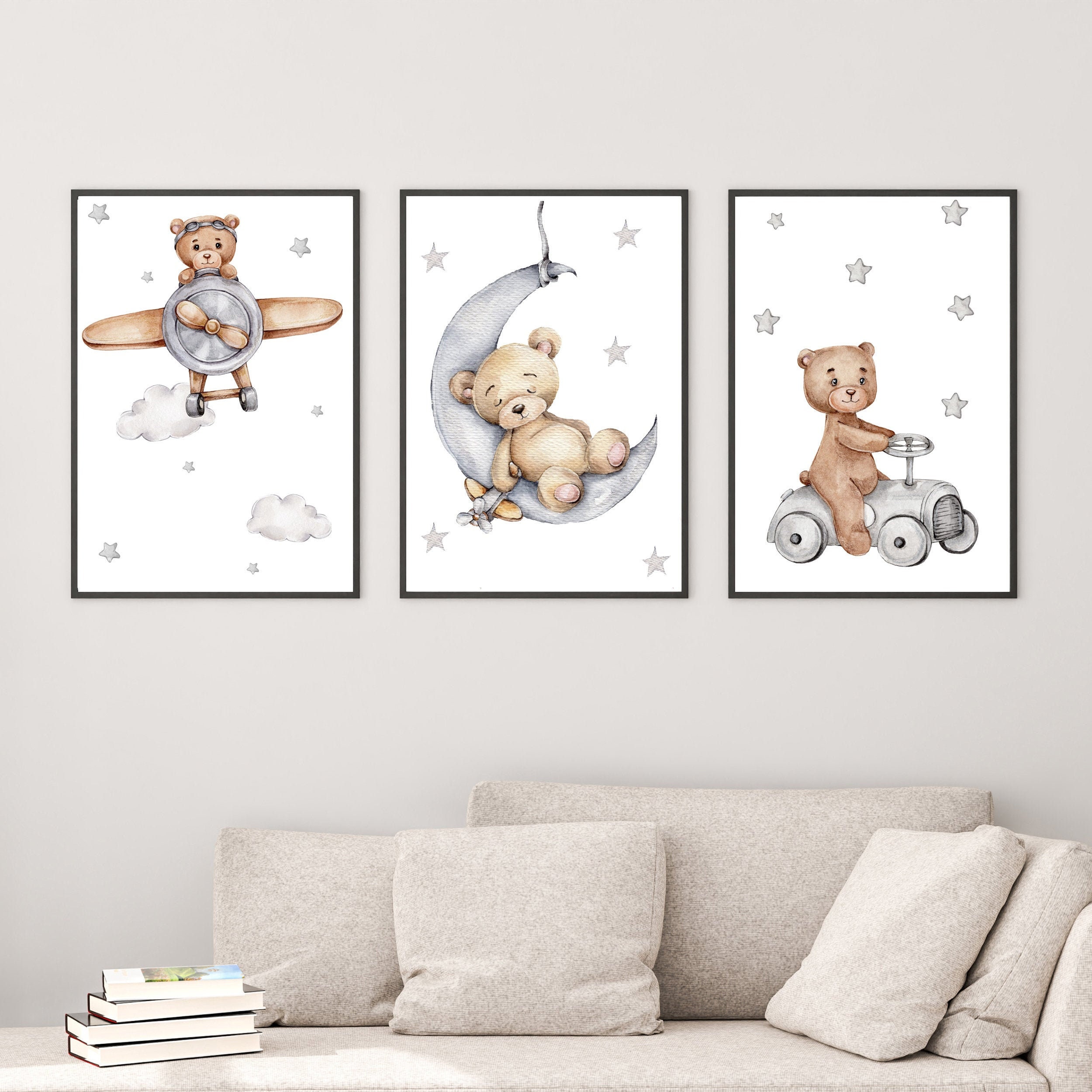 Poster Set of 3 Premium P705 / Bear on the Moon Bear in the - Etsy