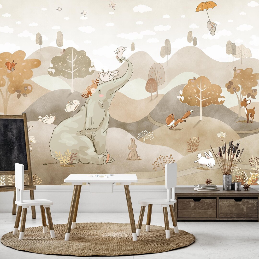 Elephant Fox Rabbit Wallpaper for the Children's Room Children's ...