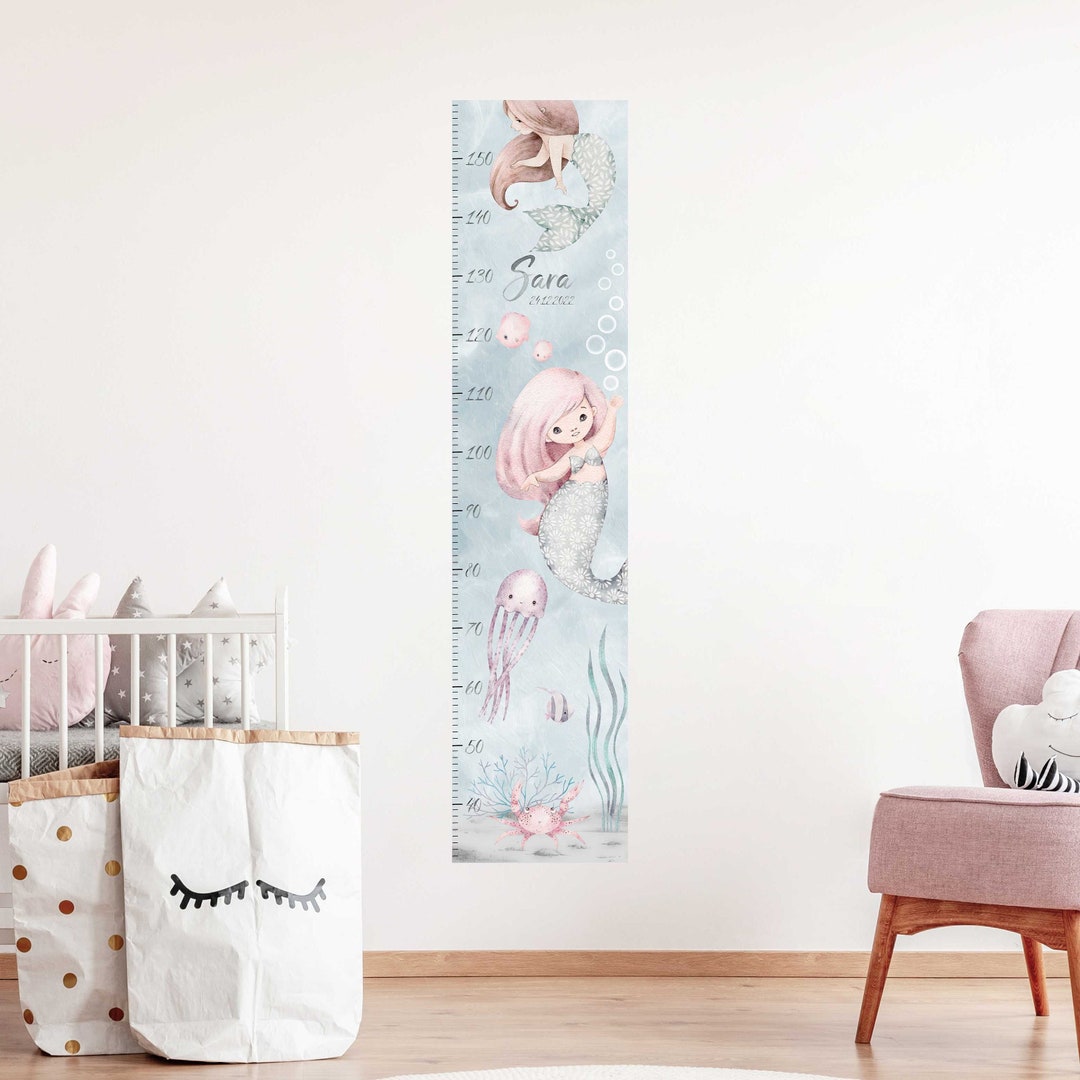 Wall Decal Measuring Stick Customizable With Name Nursery Mermaid ...