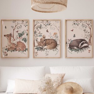 Wall Picture Set of 3 Posters P805 / Sleeping Forest Animals Fox Deer ...