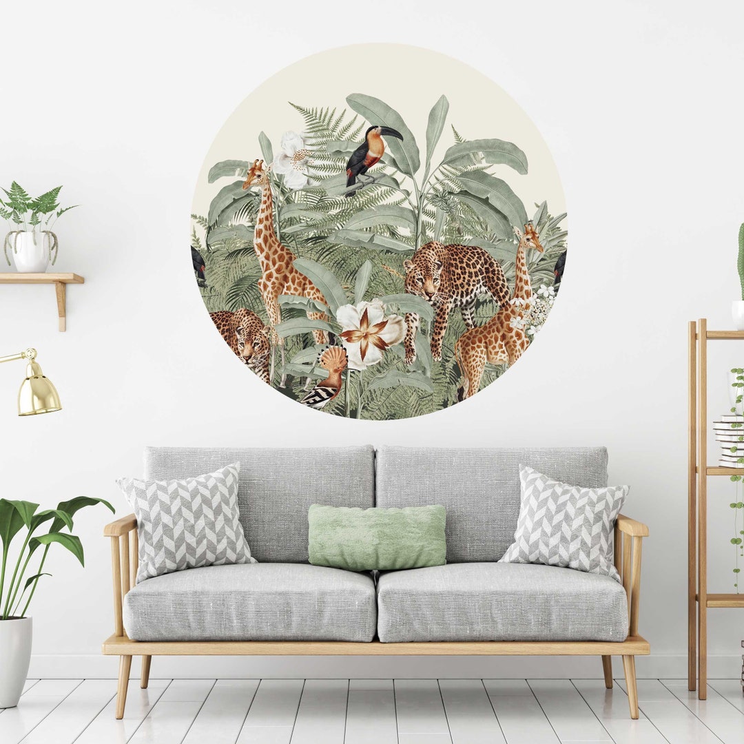 Round Wall Sticker V393 Safari Jungle Giraffe Leopard Children's Room ...