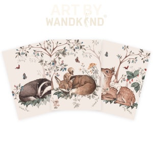 Wall Picture Set of 3 Posters P805 / Sleeping Forest Animals Fox Deer ...