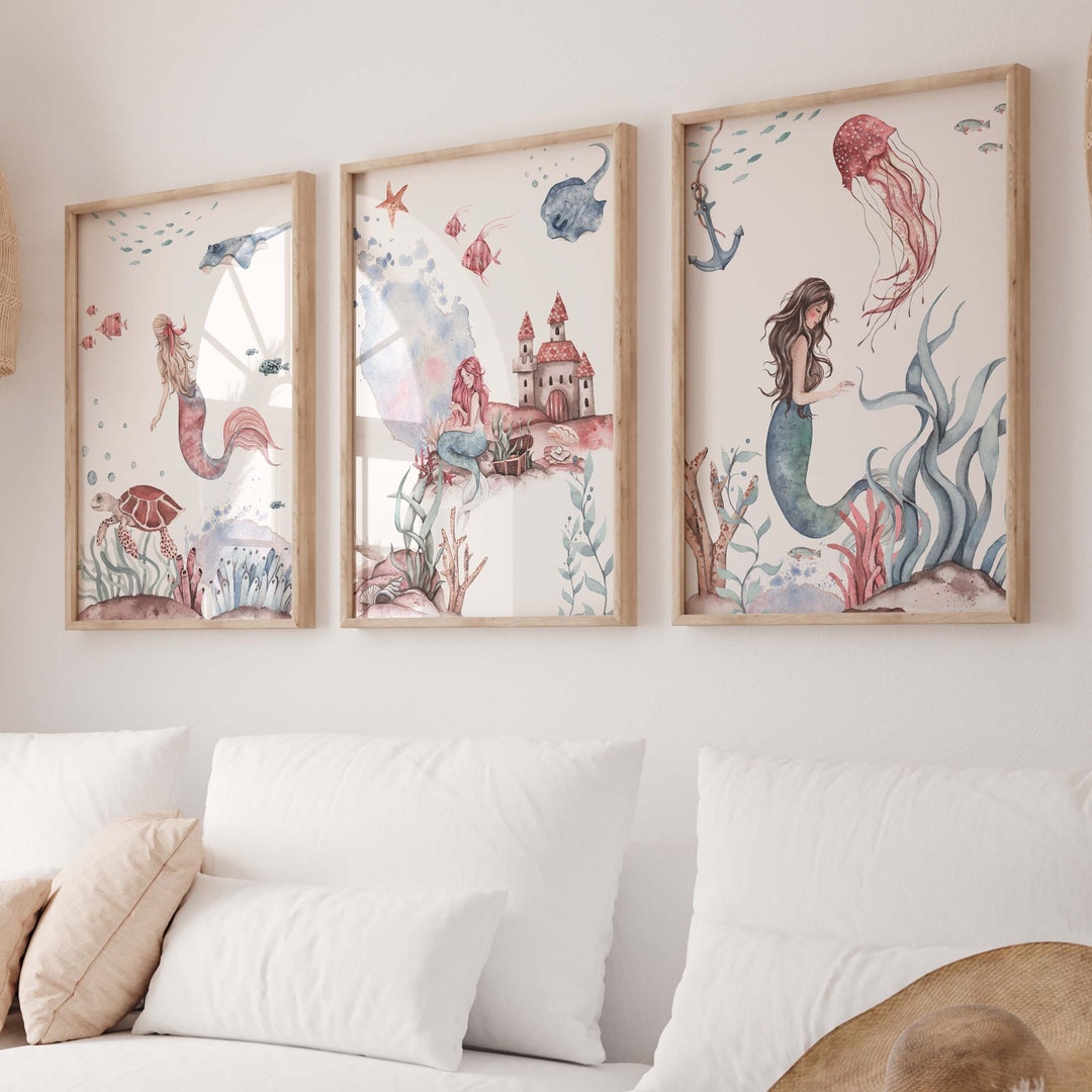 Wall Picture Set of 3 Posters P803 / Mermaid Underwater World ...