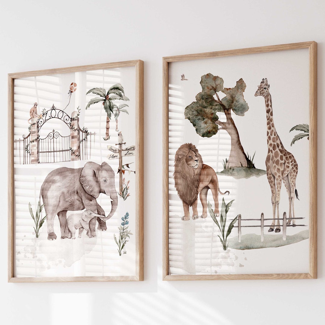 Animals in the Zoo Poster Set of 2 Wall Picture P2001 / Giraffe Lion ...