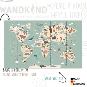 WORLD MAP Animals Wallpaper Wall Sticker Stickers Nursery Mural Kids ...