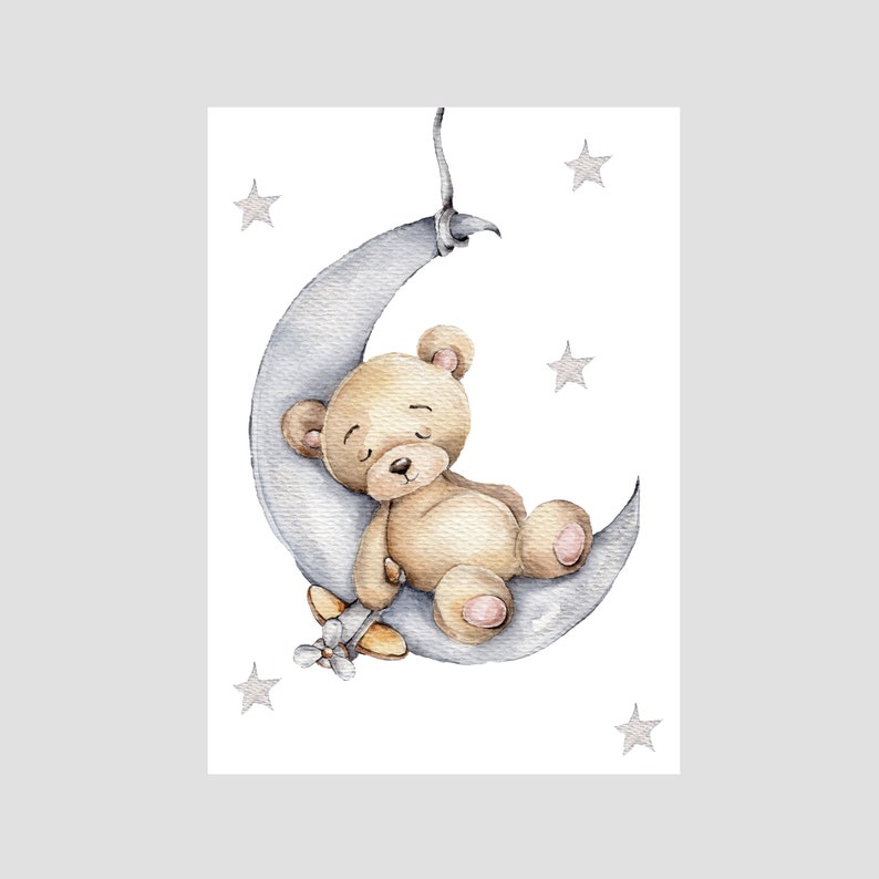 Poster Set of 3 Premium P705 / Bear on the Moon | Bear in the Plane ...