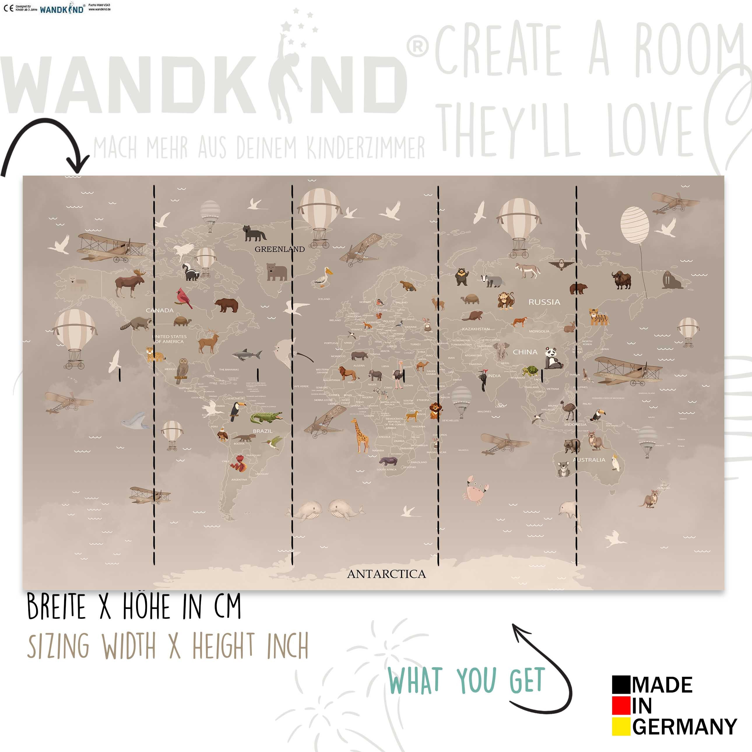 WORLD MAP With Animals Wallpaper Wall Sticker Stickers Nursery Mural ...