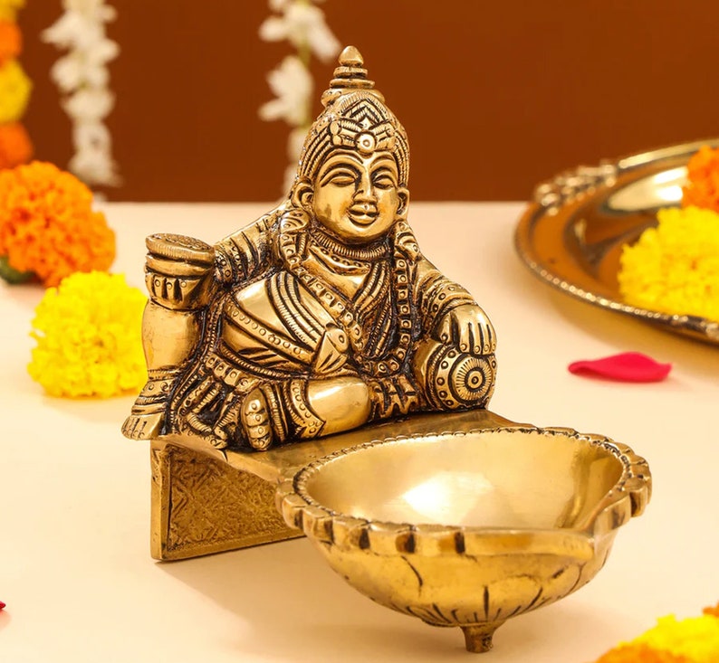 God Kubera With Oil Lamp Brass Solid Brass, Symbol of Devotion and ...