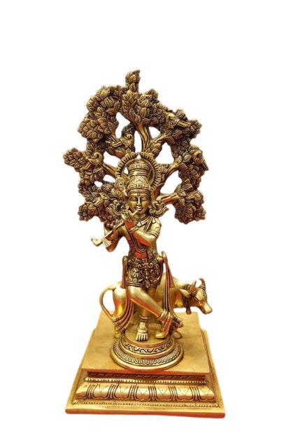 Lord Krishna With Kalpavriksha and TREE COW KRISHNA Brass Solid Brass ...