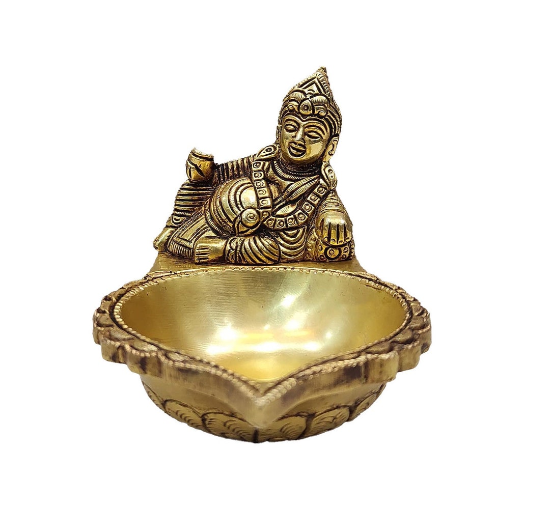 God Kubera With Oil Lamp Brass Solid Brass, Symbol of Devotion and ...