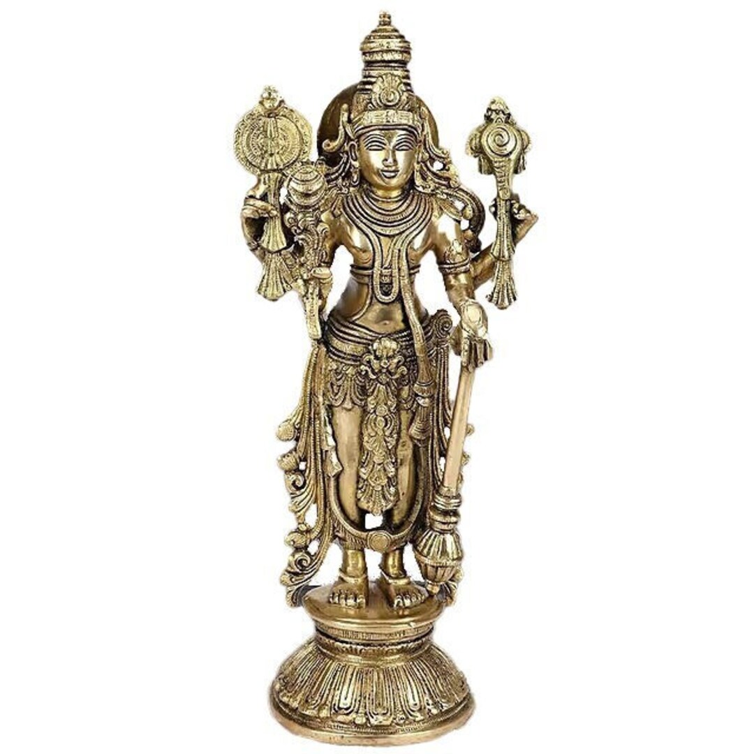 Four Armed Standing Lord Vishnu in Brass Solid Brass, Symbol of ...