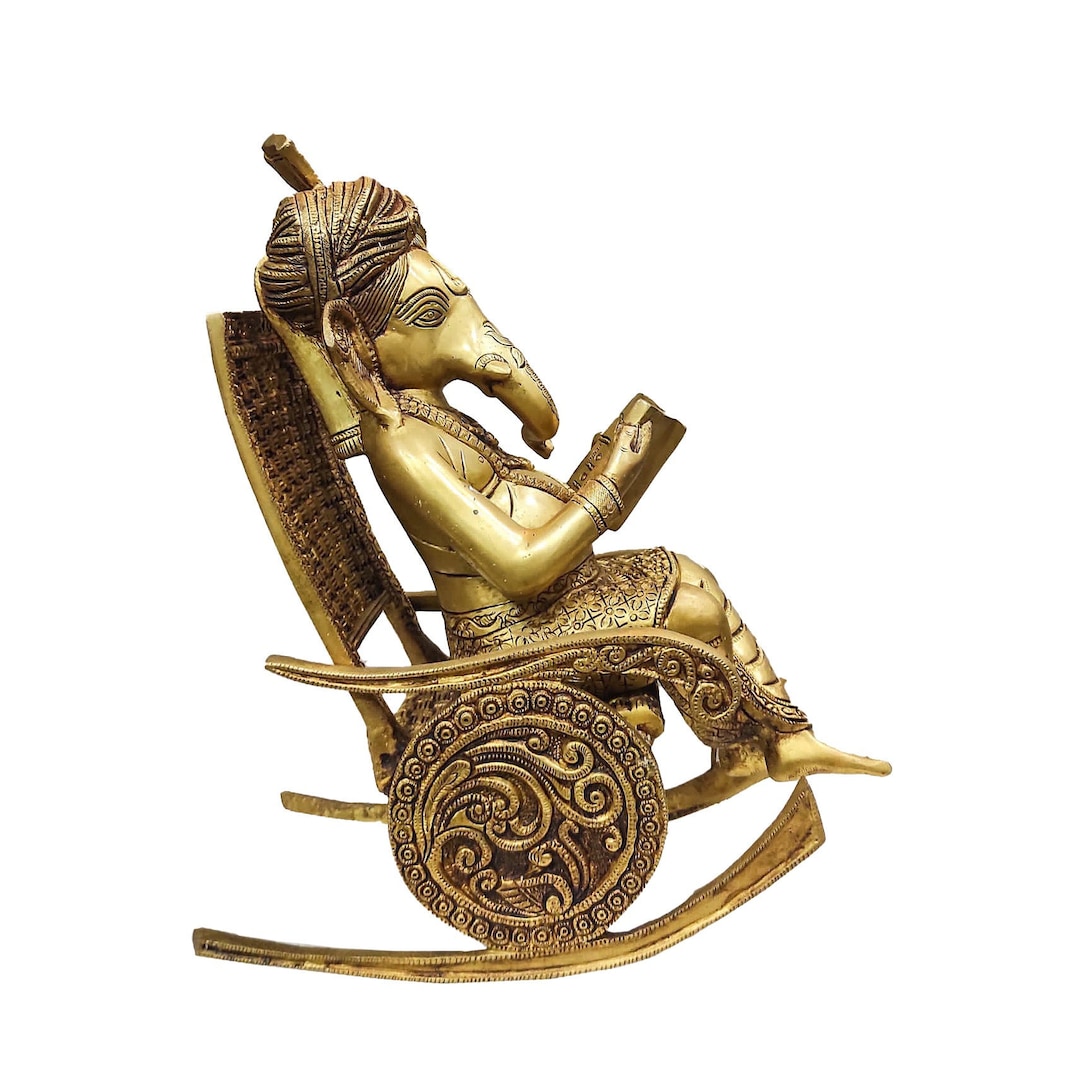 Ganesh Statue Ganesha on Rocking Chair Divine Brass Sculpture Solid ...
