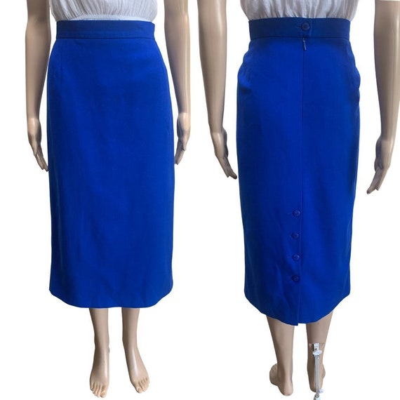 Escada Wool Blue Modest Pencil Skirt Large - Gem
