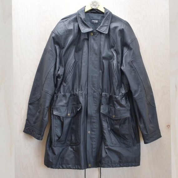 Vintage Duncan Row Mid-Length Leather Moto Jacket - Gem