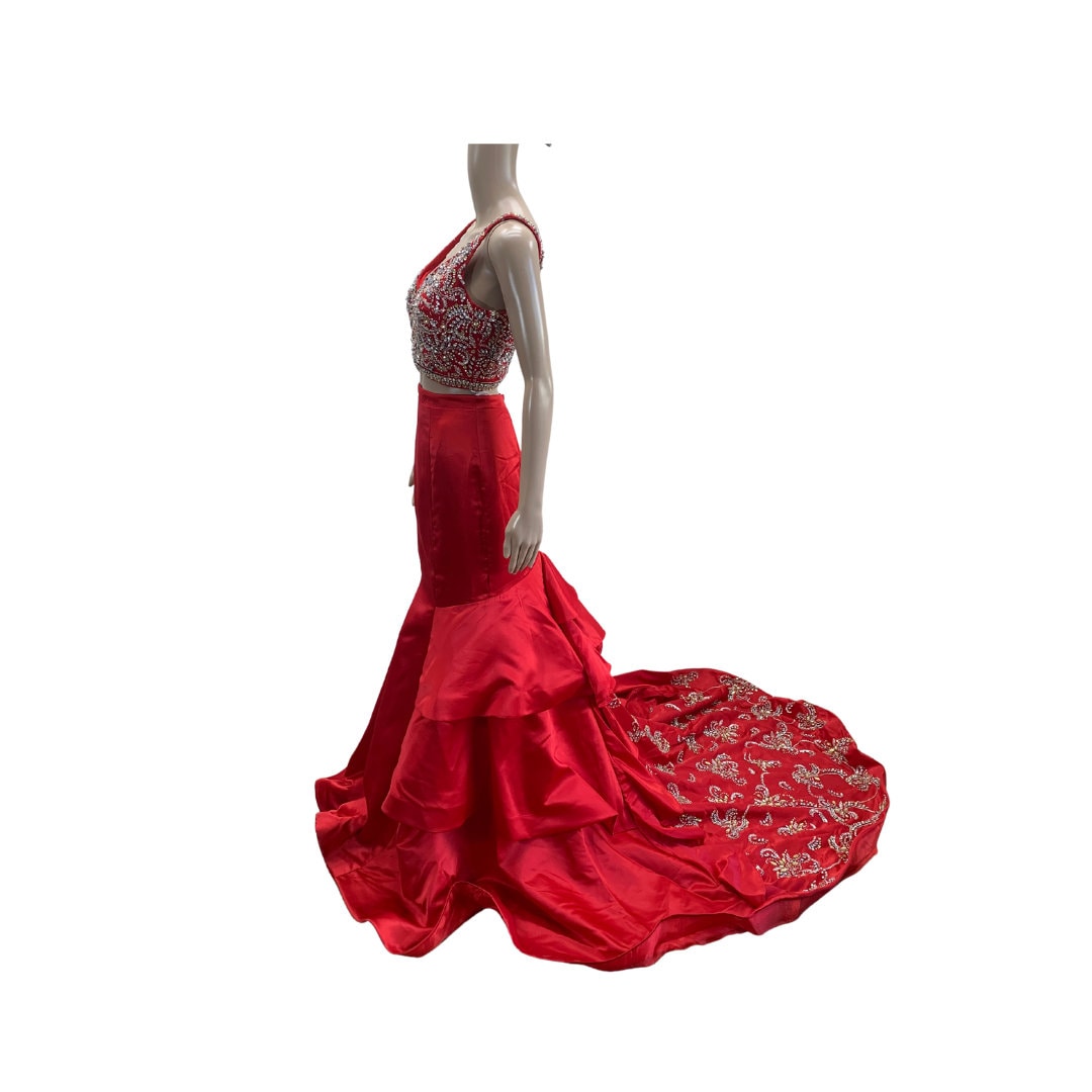 Rachel Allan Pageant Mermaid Hand-beaded Two Piece Red Dress 0 - Etsy