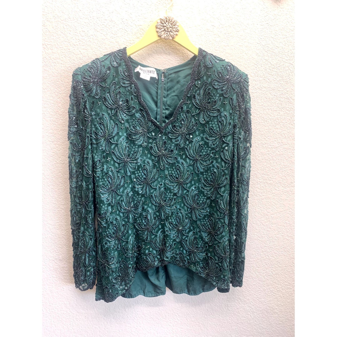 Vintage Glamorous Beaded Lace Long Sleeve Top XL - Etsy