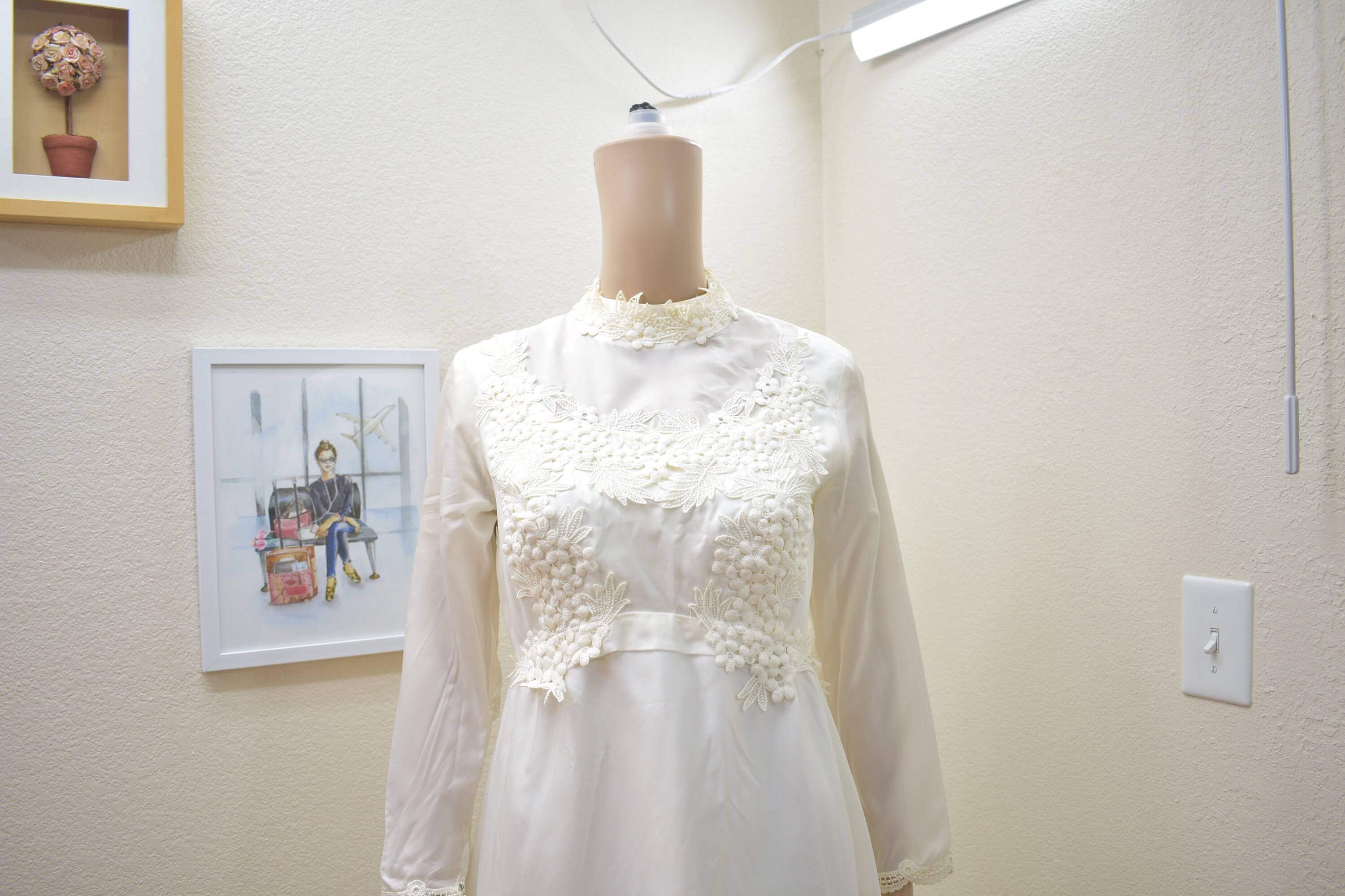 60s Vintage Romantic Lace Ling Sleeves Wedding Dress - Etsy