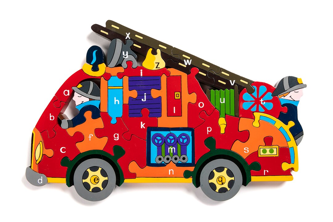 Alphabet Fire Engine Handcrafted Wooden Jigsaw Puzzle - Etsy Israel
