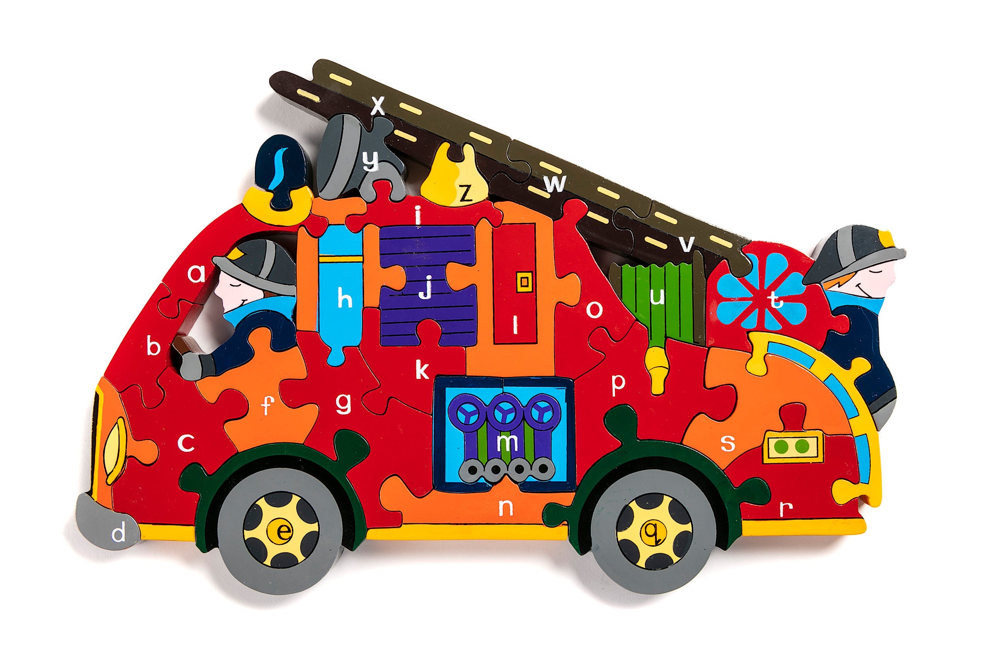 Alphabet Fire Engine Handcrafted Wooden Jigsaw Puzzle - Etsy Israel