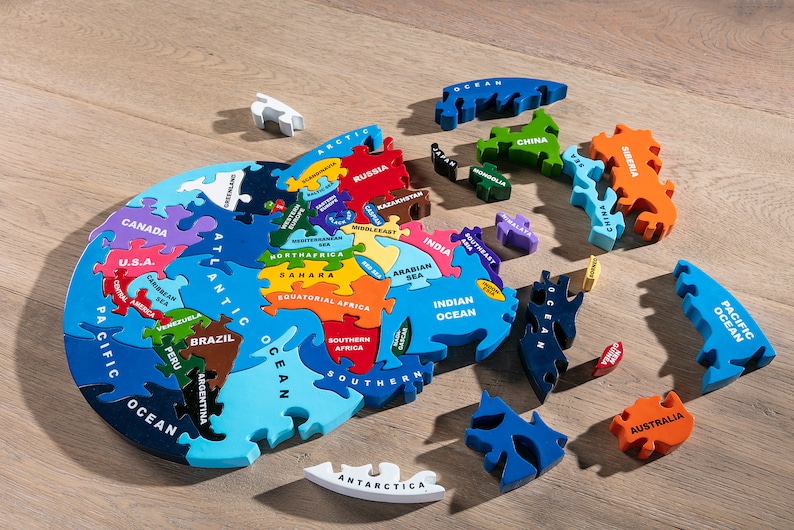 Map of the World Handcrafted Wooden Jigsaw Puzzle - Etsy