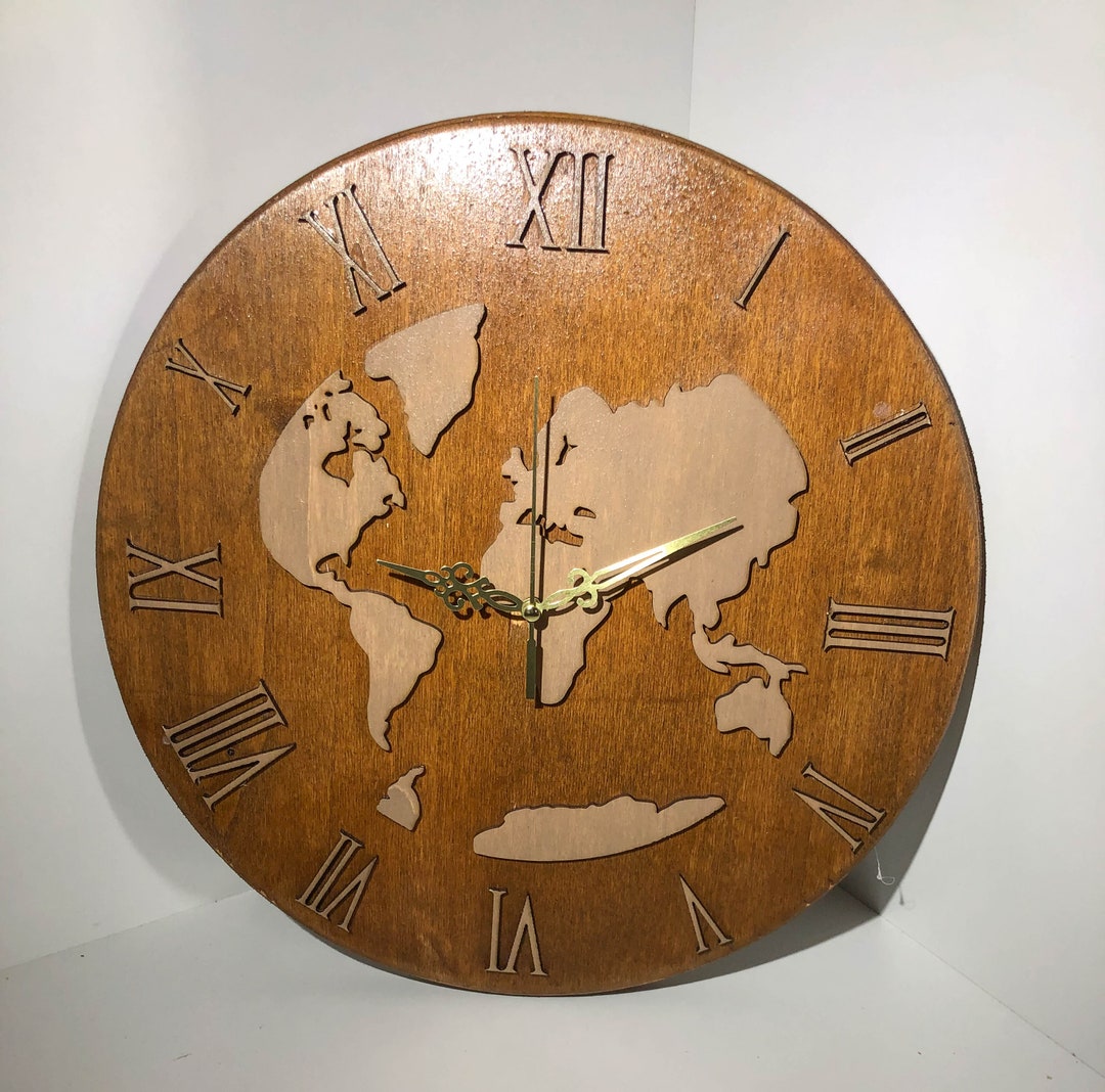 WALL CLOCK Globe - the World - in Fir Wood - Diameter 40 Cm Thickness 3 ...
