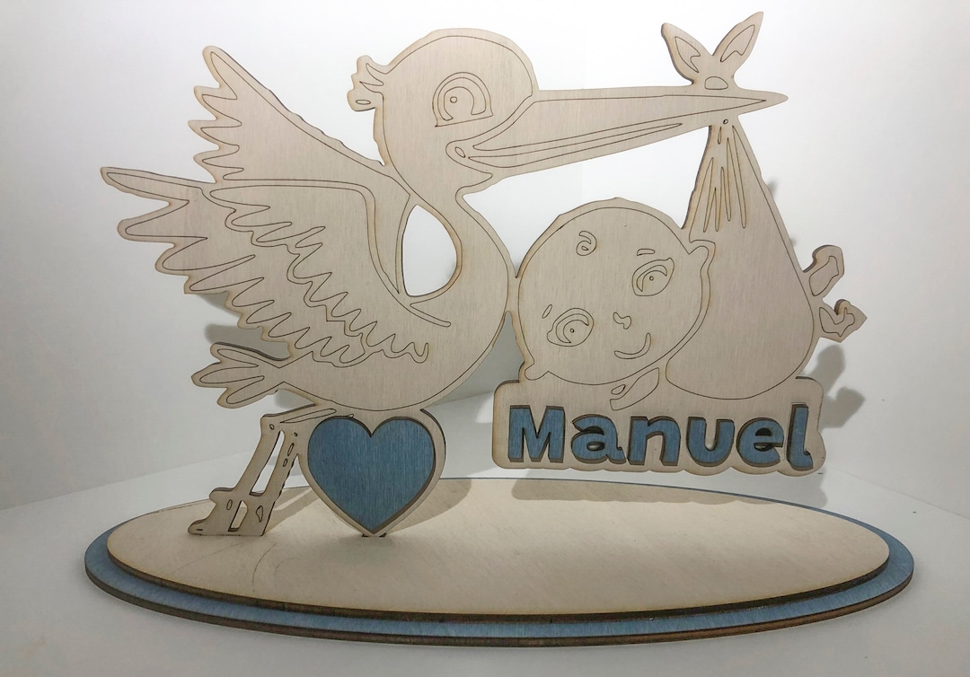 Birth of a Baby Stork Customizable With Wooden Name on the Table 36 Cm ...