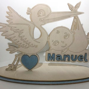 Birth of a Baby Stork Customizable With Wooden Name on the Table 36 Cm ...