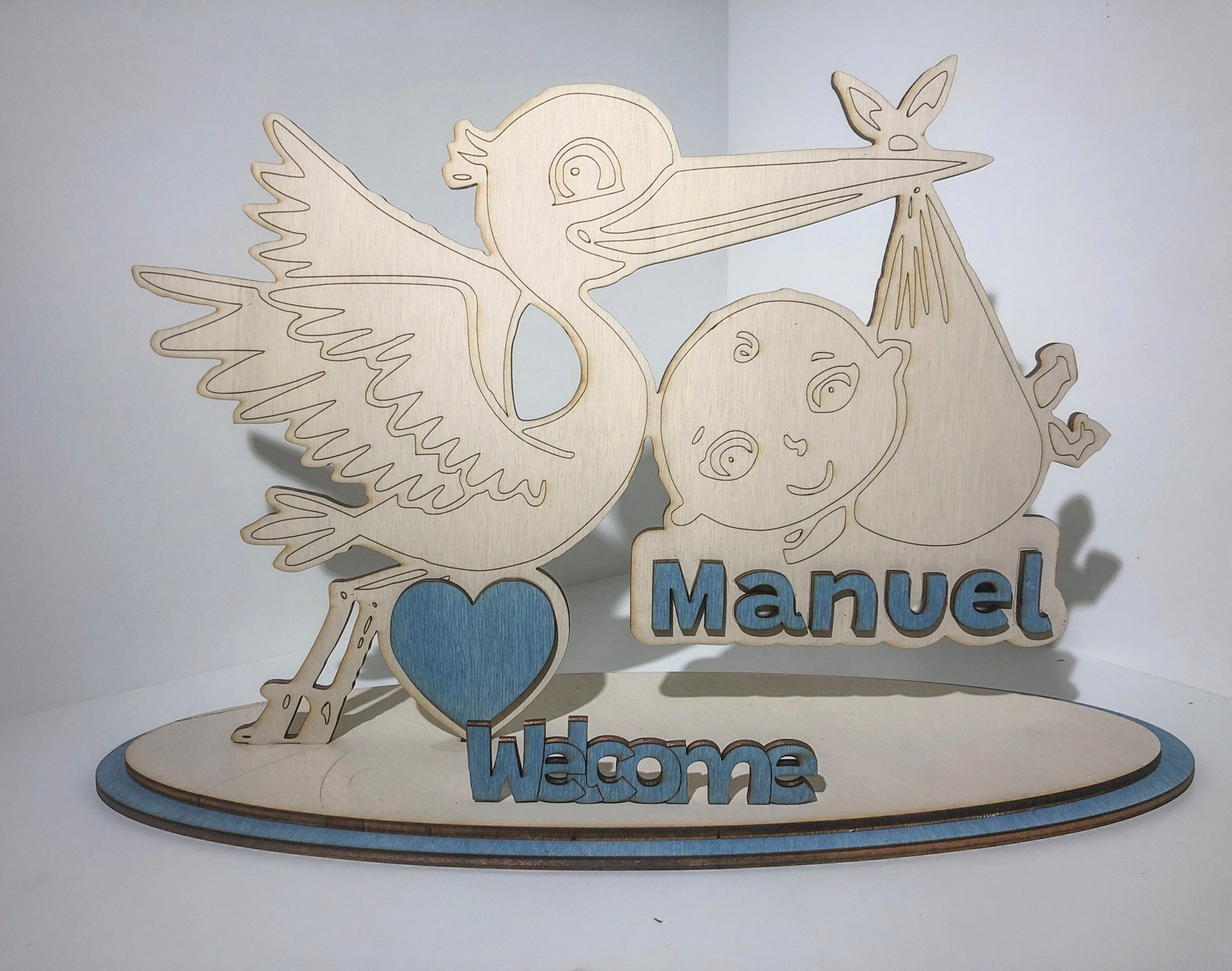 Birth of a Baby Stork Customizable With Wooden Name on the Table 36 Cm ...