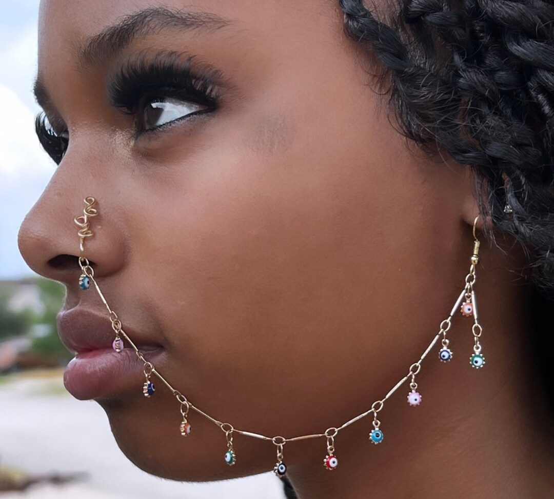 Evil Eye Protection Nose Cuff Chain Earring - Etsy