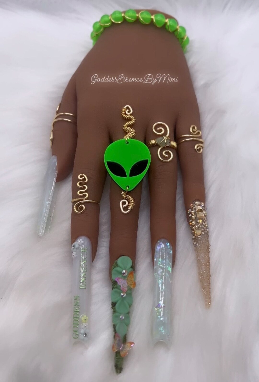 Alien Extraterrestrial Goddess Art Crystal Freestyle Ring, Full Finger ...