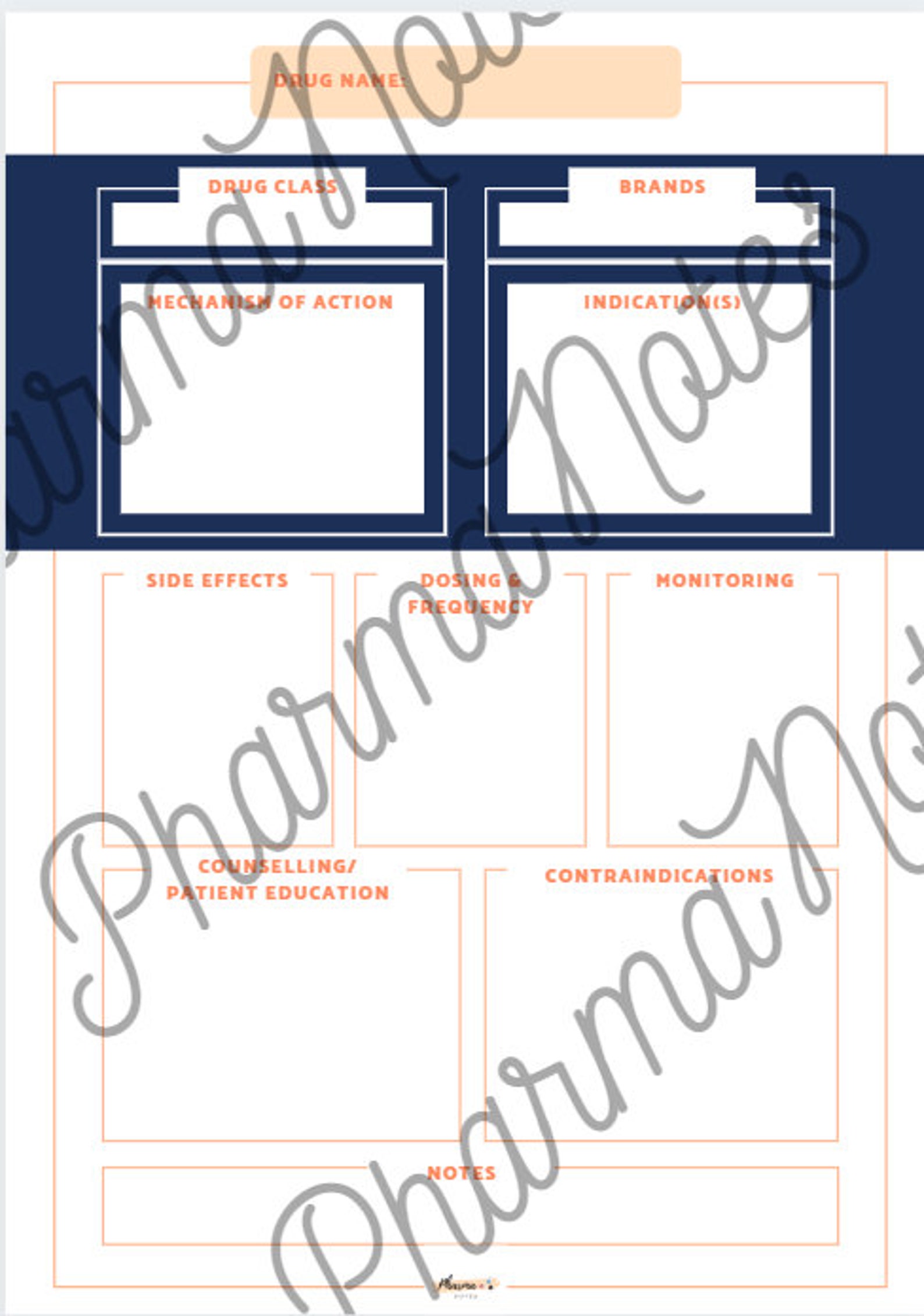 Pharmacology Medication Drug Note Template | Etsy