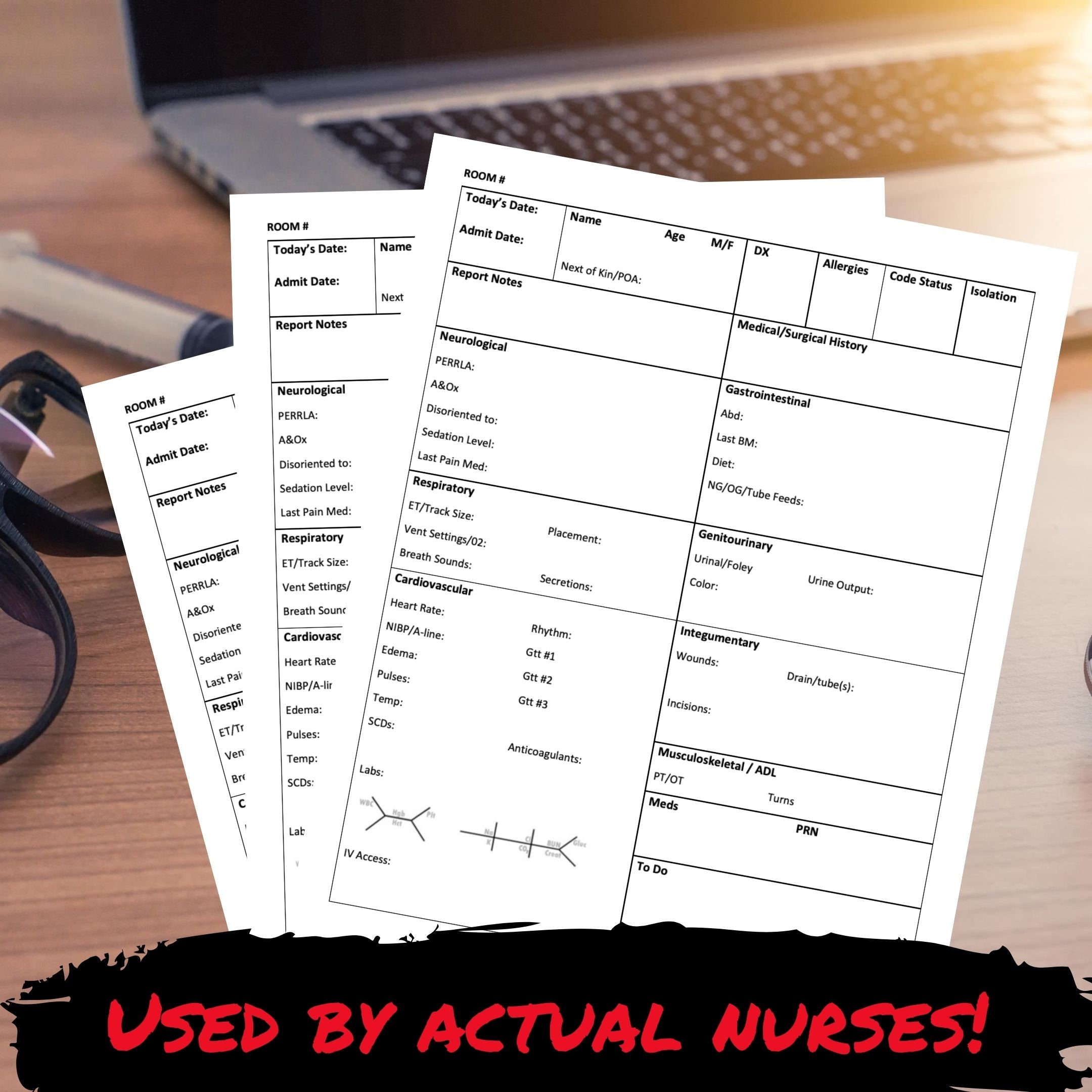 ICU Nursing Report Sheet Template Customizable Nurse Report Sheet 1 ...