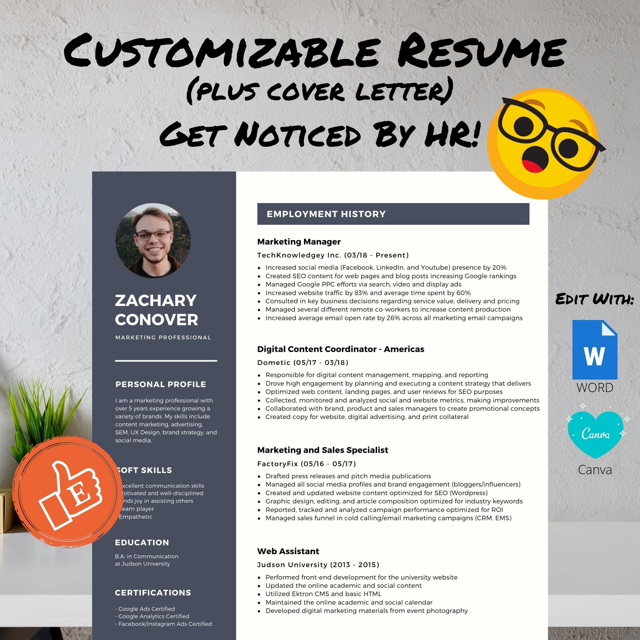 Customizable Resume CV Template Sophisticated Blue - Etsy