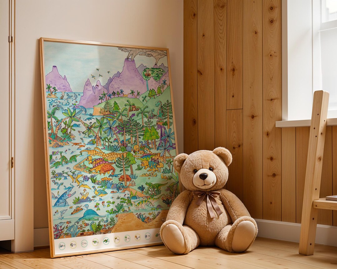 Wimmelbild Kreidezeit - Bunte Urzeitlandschaft für Kinder | Dinos ...