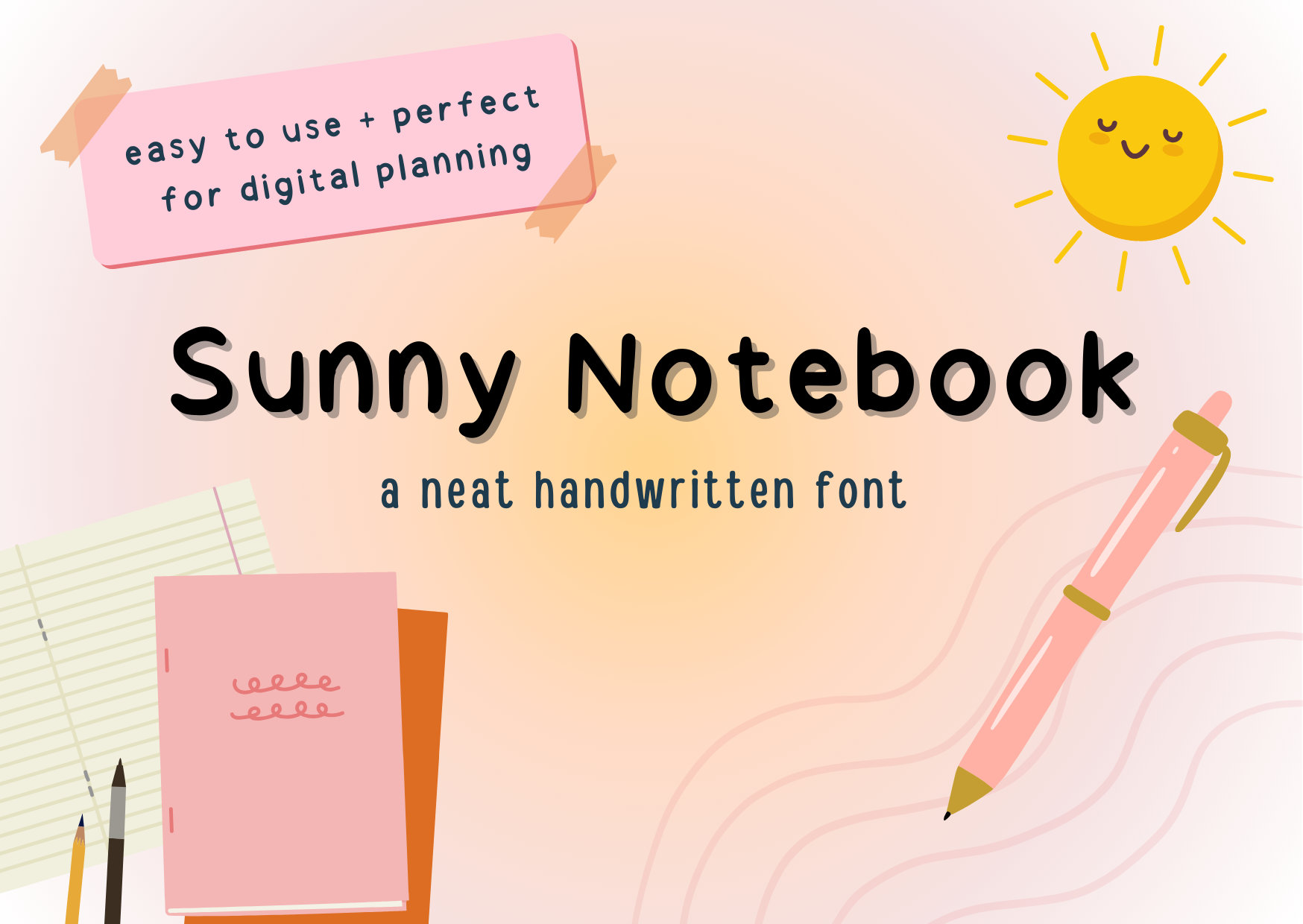 Sunny Notebook Handwritten Font Cute Note-taking Font Neat Handwriting ...