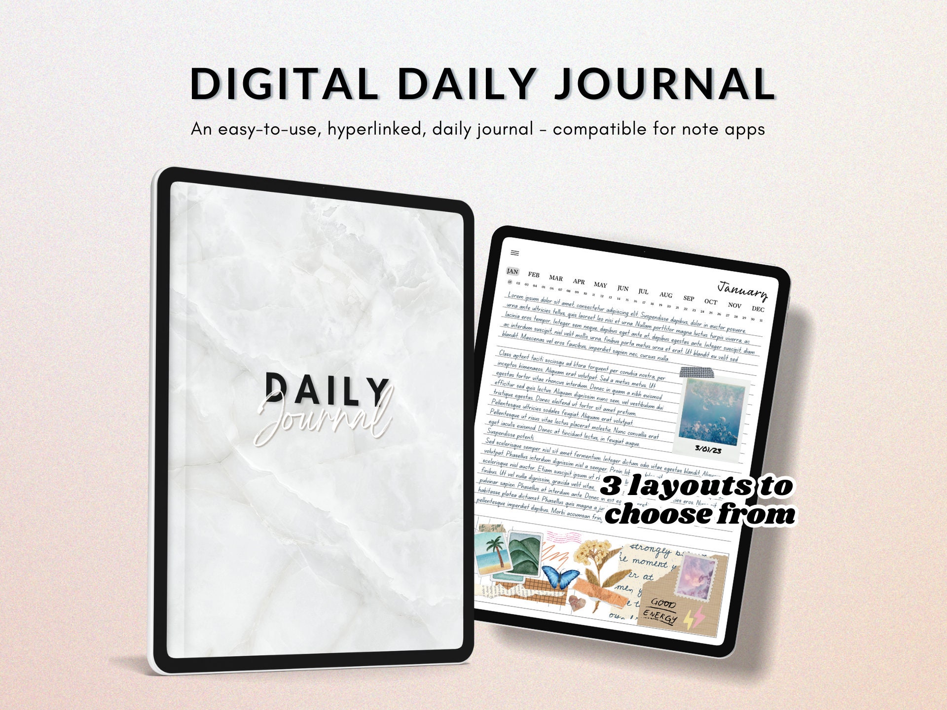 Digital Daily Journal 365 Hyperlinked Minimal Journal Bullet Journal ...