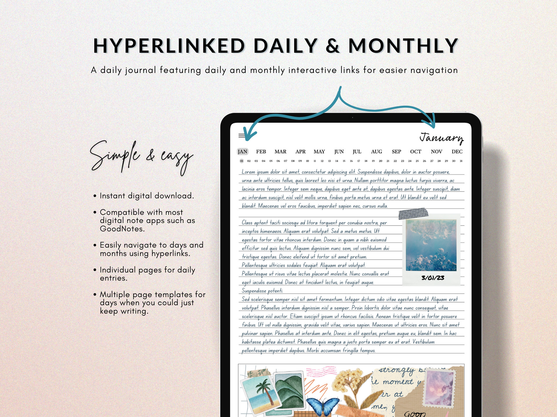 Digital Daily Journal 365 Hyperlinked Minimal Journal Bullet Journal ...