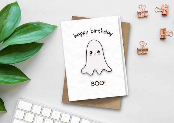 Happy Birthday Boo Card Cute Ghost Kawaii Greeting Card - Etsy