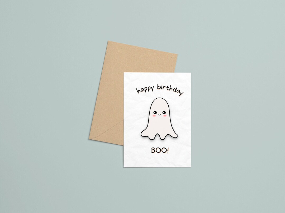 Happy Birthday Boo Card | Cute Ghost Kawaii Greeting Card | Birthday ...