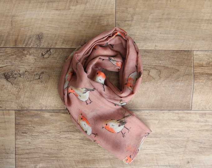 Robin Print Scarf With Optional Gift Box, Watercolor Bird Scarf, Gift ...
