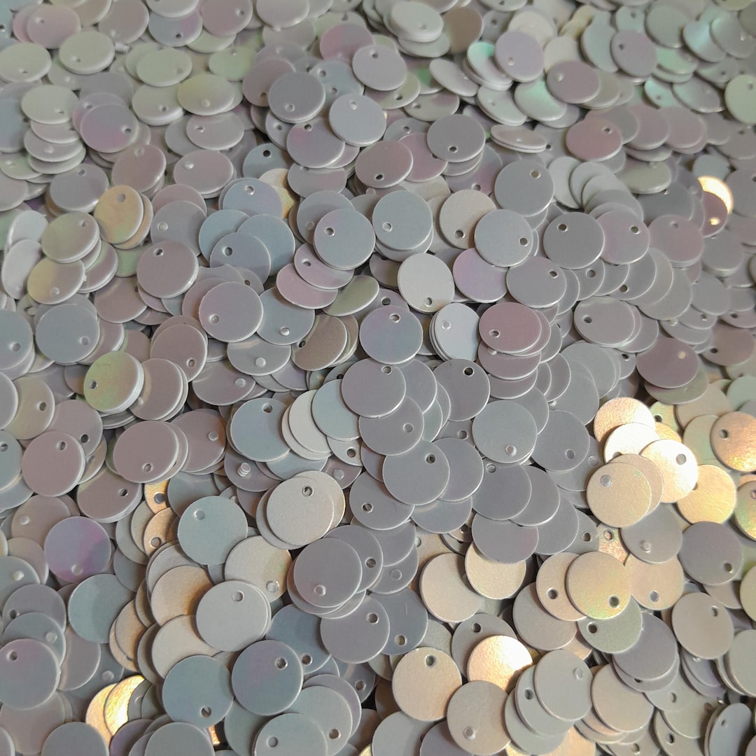 Matte Iridescent Sequins, 8mm / 10mm Pastel Grey Top Hole Round Flat ...