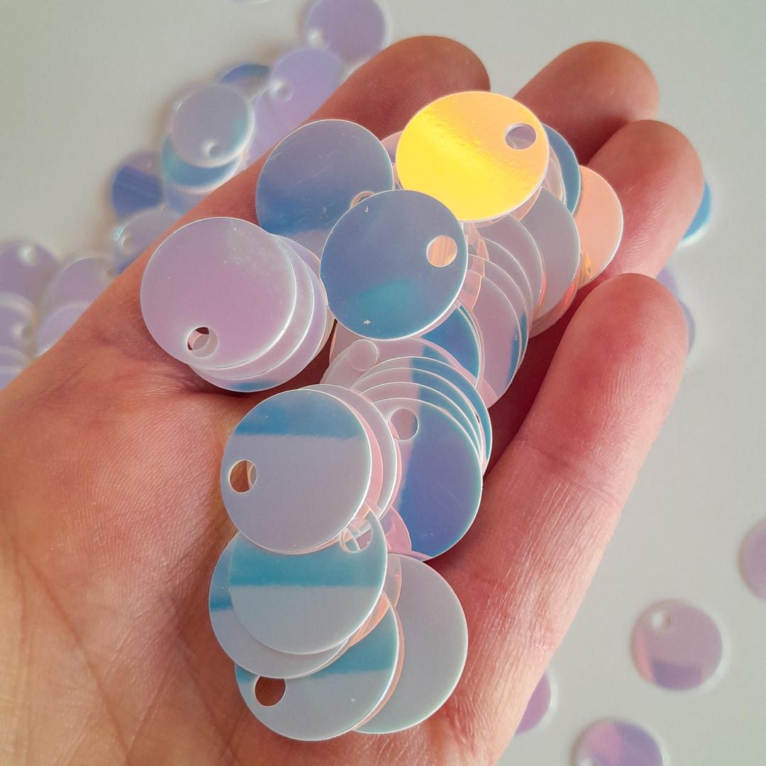 Iridescent Round Sequins, 10mm / 20mm / 30mm White Iris Paillettes With ...