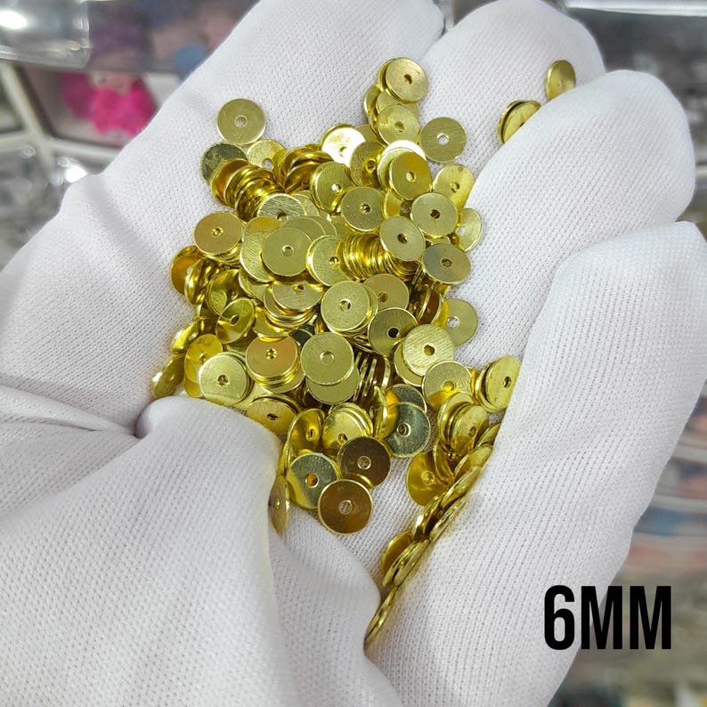 Gold Plated Brass Metal Center Hole Round Disc Flat Sequins (3mm, 4mm ...
