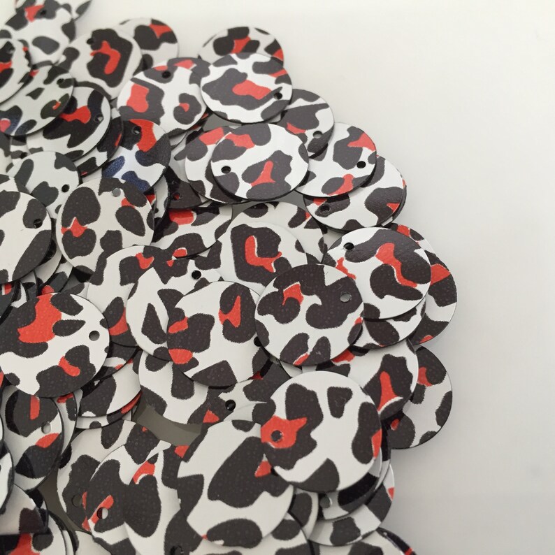 Black, White, Red Leopard Print Sequins, 16mm Top Hole Round Paillettes ...