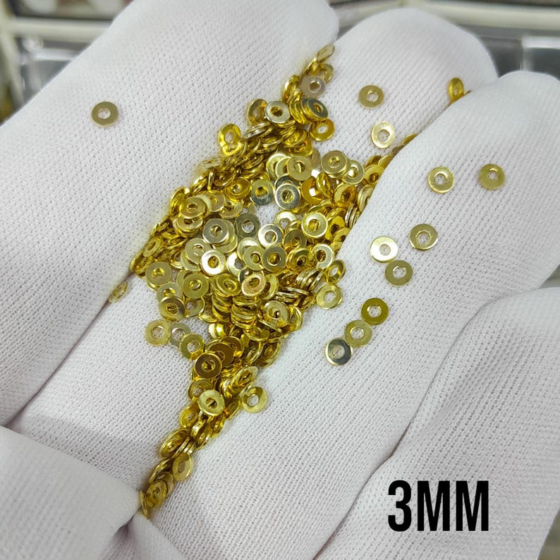 Gold Plated Brass Metal Center Hole Round Disc Flat Sequins (3mm, 4mm ...